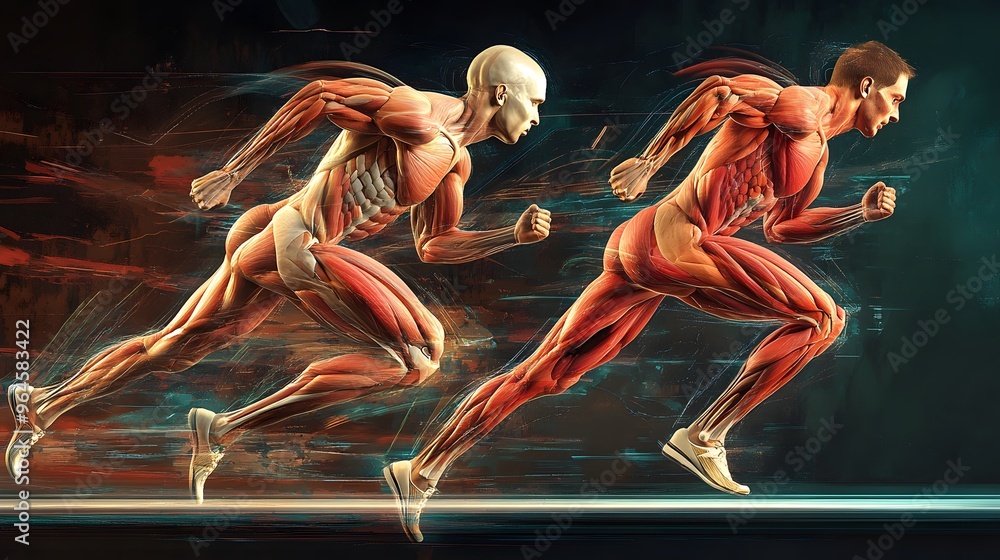 Muscular System Highlighted in Motion: A dynamic illustration of the ...