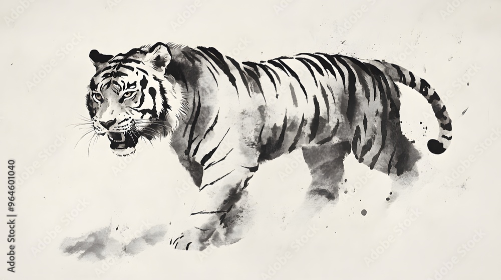 Tiger Chinese Zodiac in Ink Wash Style: A tiger painted in the ...