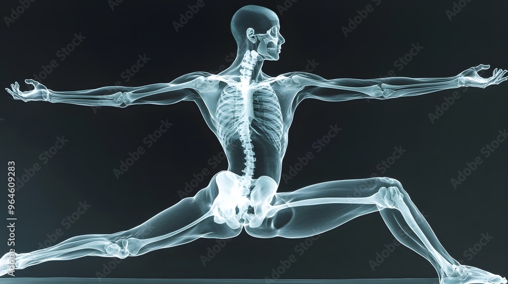 Ilustração X-Ray of Yoga Pose: An X-ray depiction of a person holding a ...