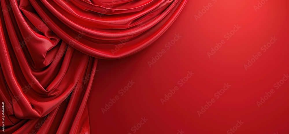 Red velvet curtain flowing on a solid red background. Elegant and ...