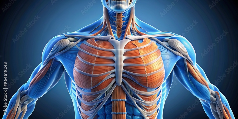 blue grey anatomy pectoralis major muscle sternum ribcage illustration ...