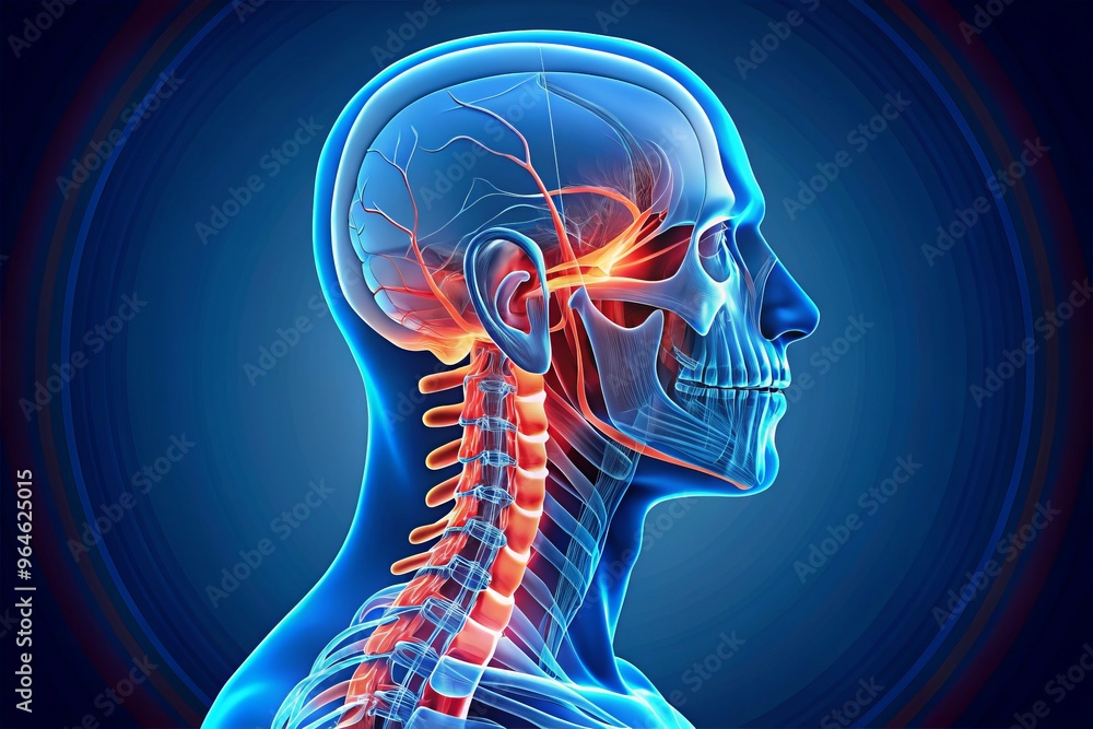 Cervical spine anatomy diagram illustration deep blue vector art style ...