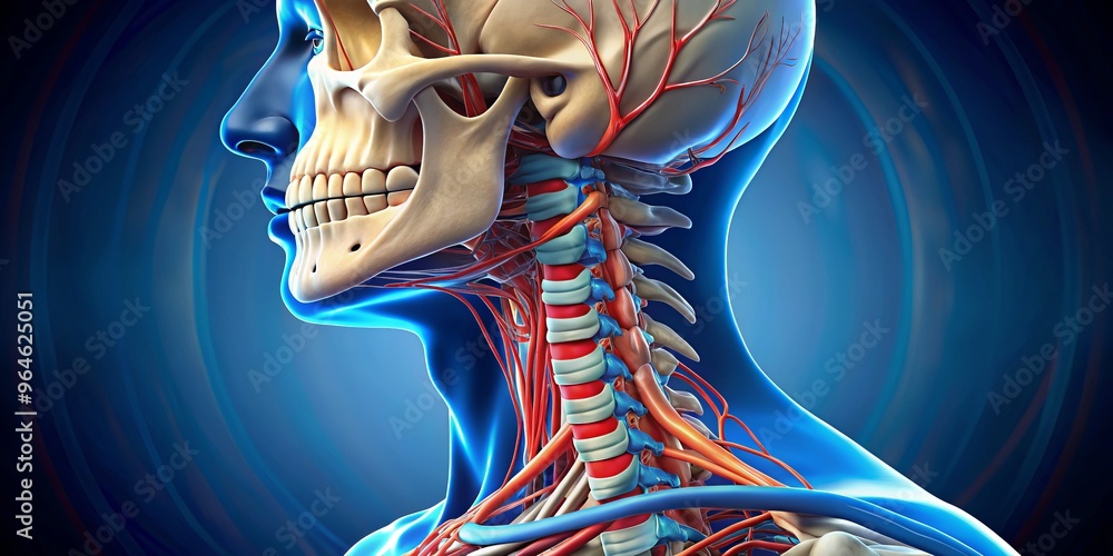 Cervical spine anatomy diagram illustration deep blue vector art style ...