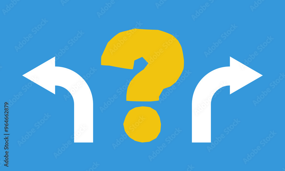 question mark and two different direction arrows, different options ...