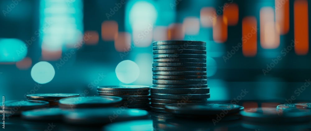 Through stacked coins and data visualization graphs, oil price increase ...