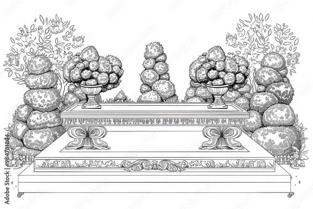 Coloring book illustration of a display platform for a promotional ...