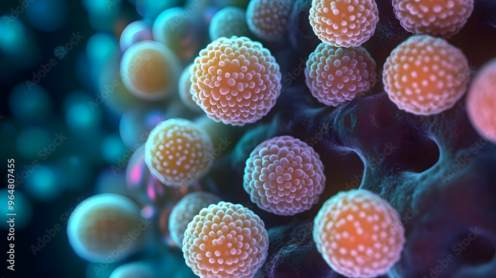 Staphylococcus Aureus Cluster Of Spherical Bacteria Magnified Under A