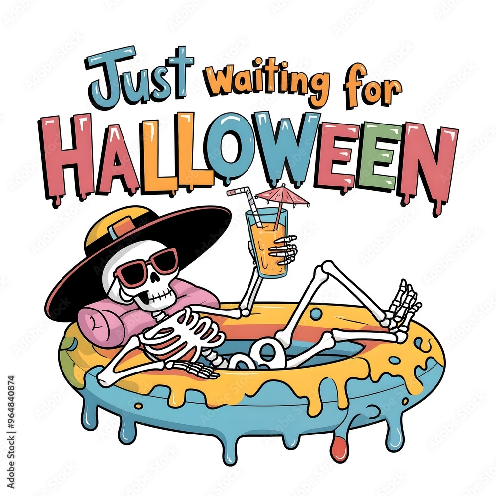 vibrant and whimsical vector illustration of a skeleton lying on a ...