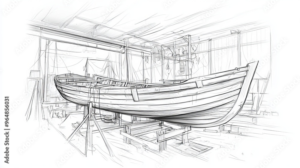 An illustration of a wooden boat's structure showcasing timber ...