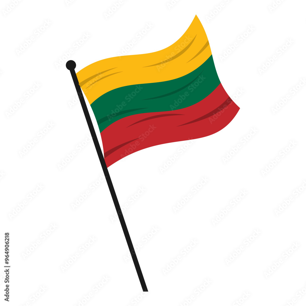 Vector illustration of the Lithuanian flag waving on a pole, in an ...