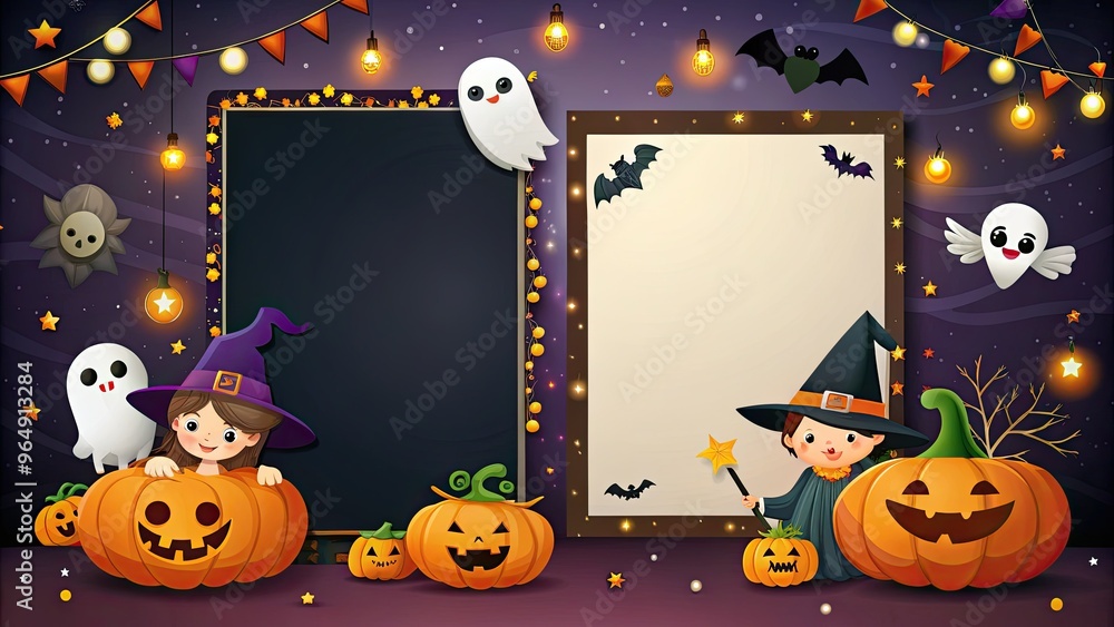 Spooky blank Halloween templates featuring witches, ghosts, and ...
