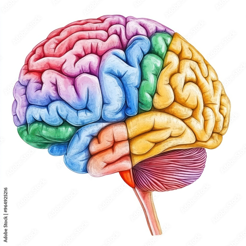 A comprehensive educational diagram showing the brain from a side view ...