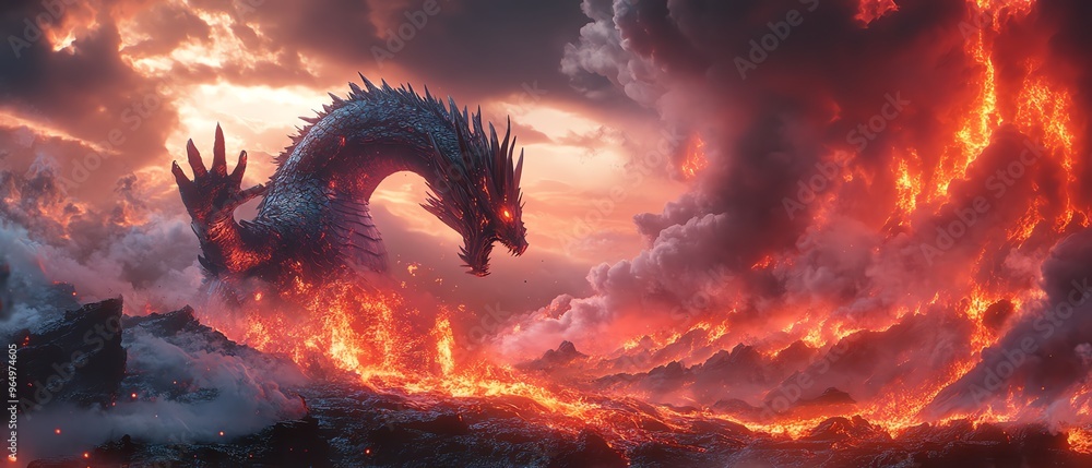 Mythical creature with dragonlike features, making the rock hand ...