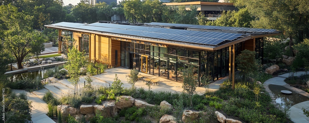 Green community center with sustainable architecture, including solar ...