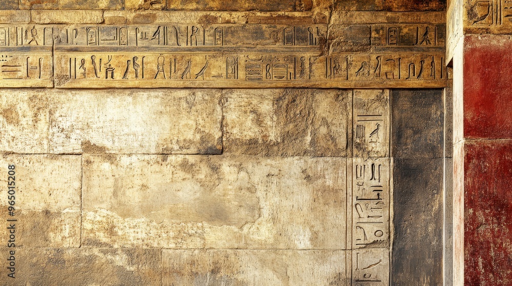 Ancient Egyptian Temple Wall with Hieroglyphs Depicting Gods Stock ...