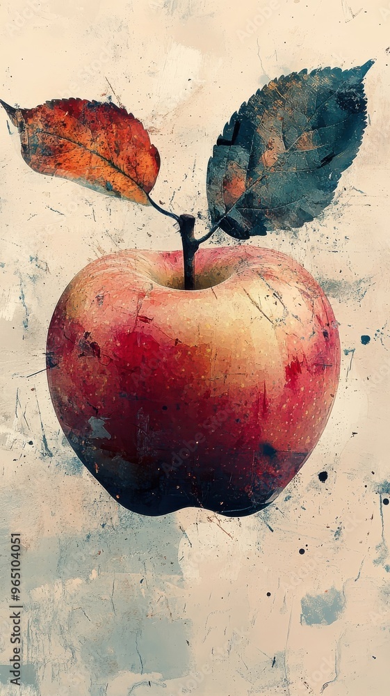 Abstract representation of an apple, focusing on shapes and colors to ...