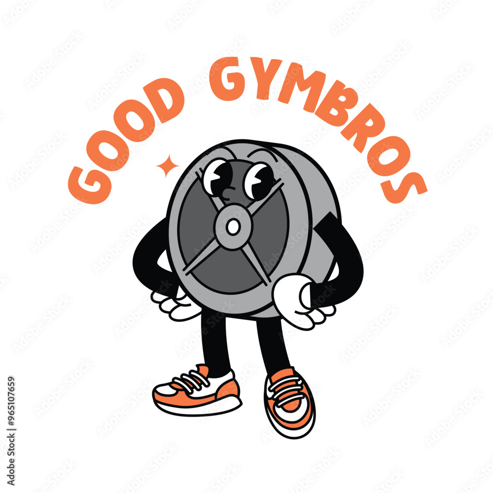 Gym Dumbbell retro mascot with hand and foot doing fitness. Retro ...