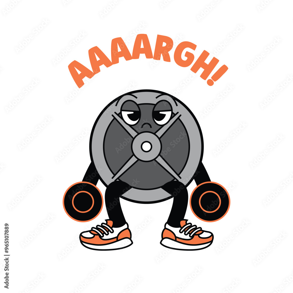 Gym Dumbbell retro mascot with hand and foot doing fitness. Retro ...