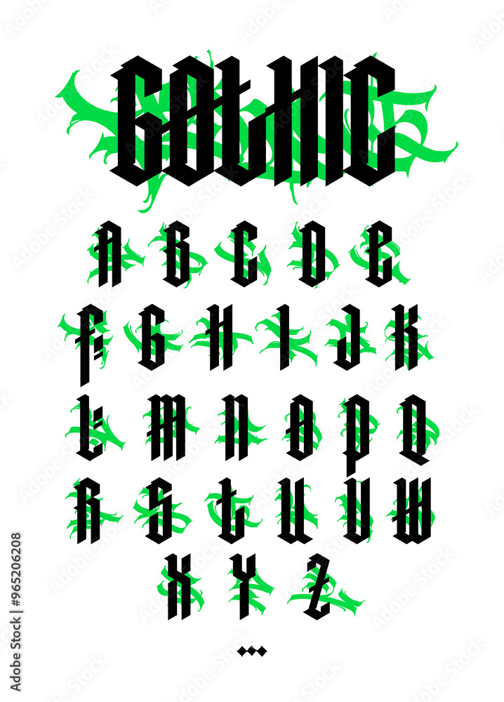 Gothic, English alphabet. Medieval Latin letters in graffiti style ...
