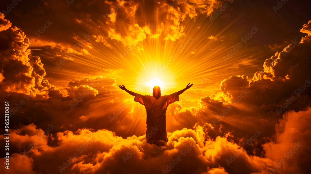 Divine Ascension Amidst Heavenly Glory: A silhouette of Jesus Christ ...