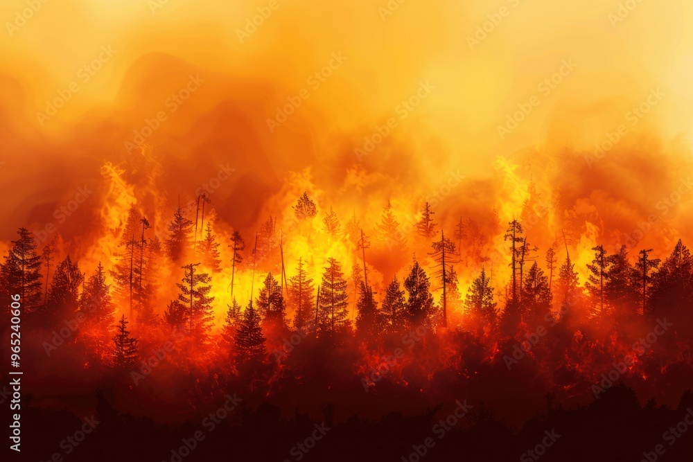 Forest fire, wildfire landscape natural disaster background banner ...