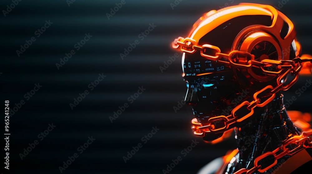 A humanoid AI robot shackled by chains, representing the legal ...