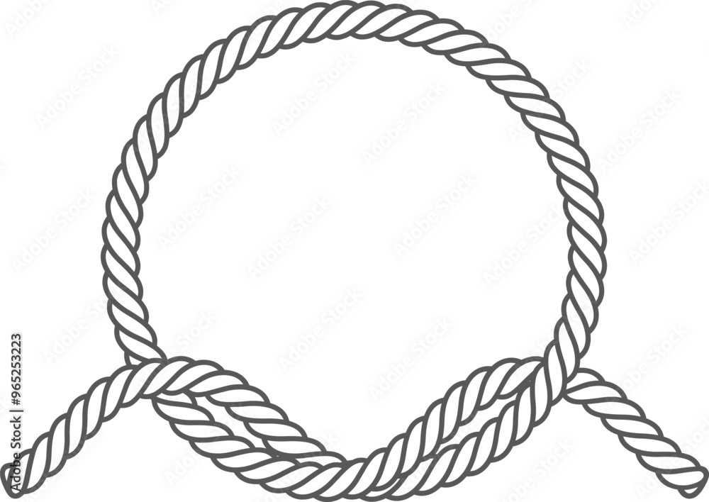 Vector simple line drawing of a rope tied into a loop. Isolated on ...