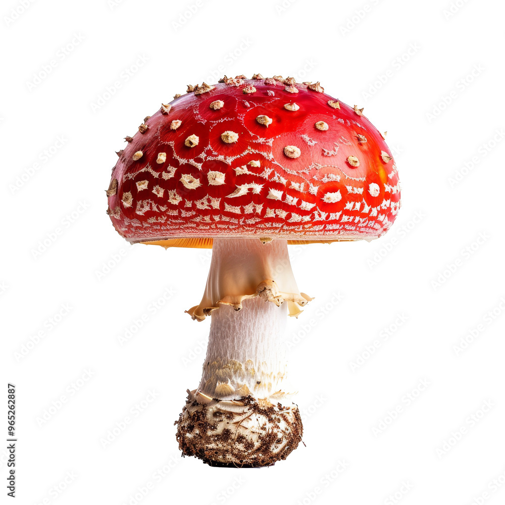 Bright red amanita muscaria mushroom with distinctive white spots ...