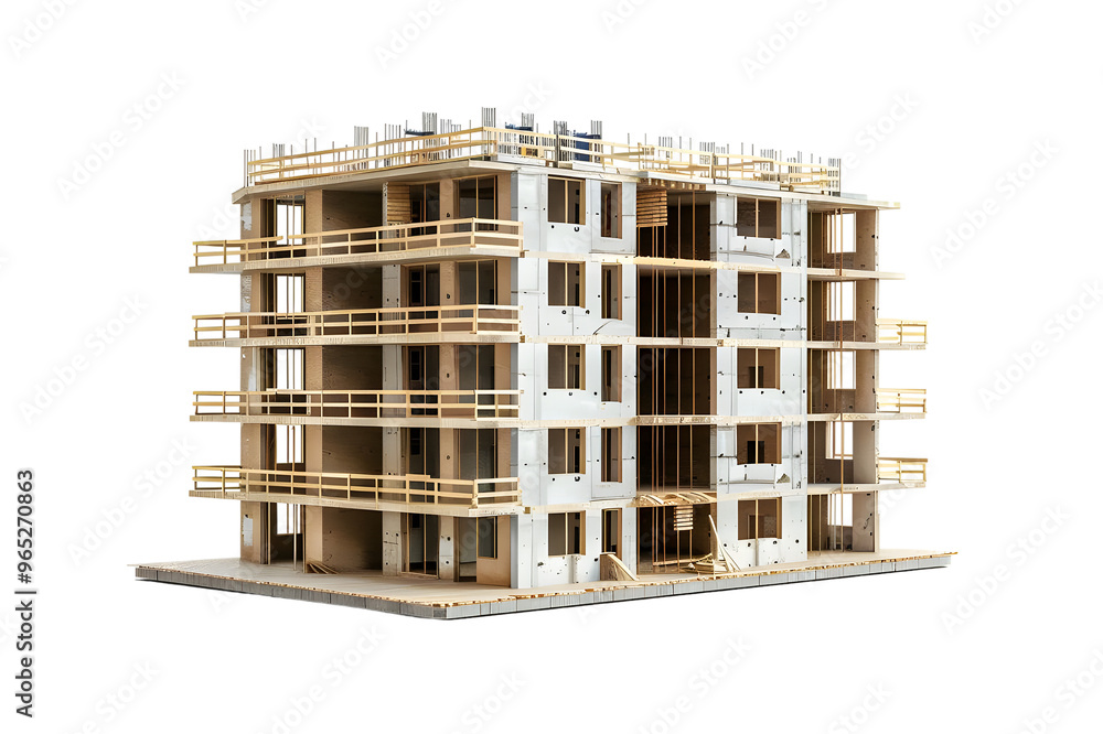 Incomplete modern building structure with bare walls and no windows ...