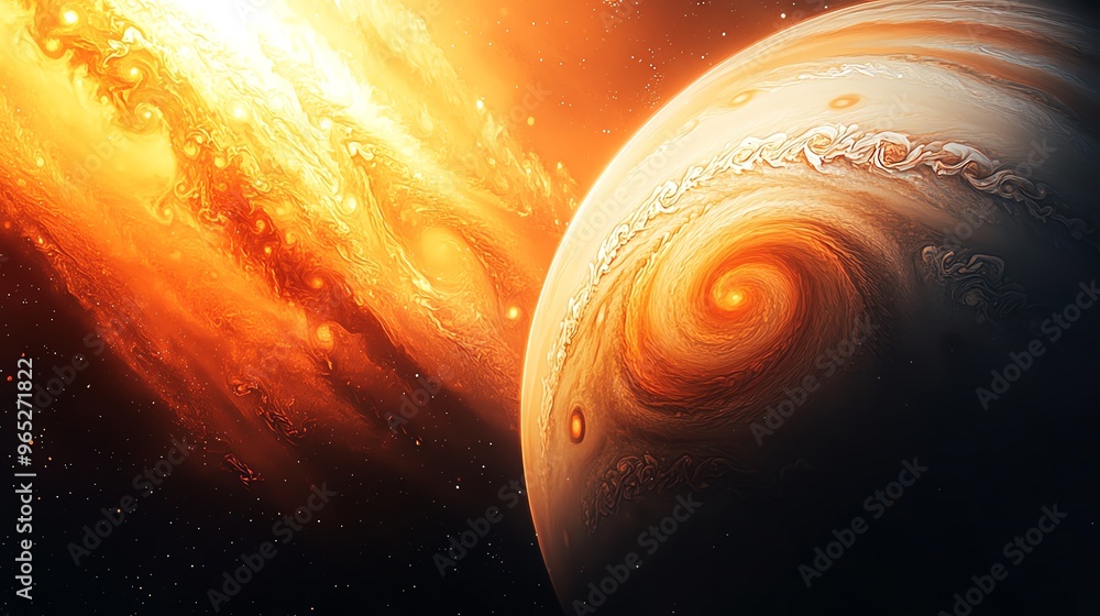 Jupiter s Great Red Spot viewed from space, orbital paths of its moons ...