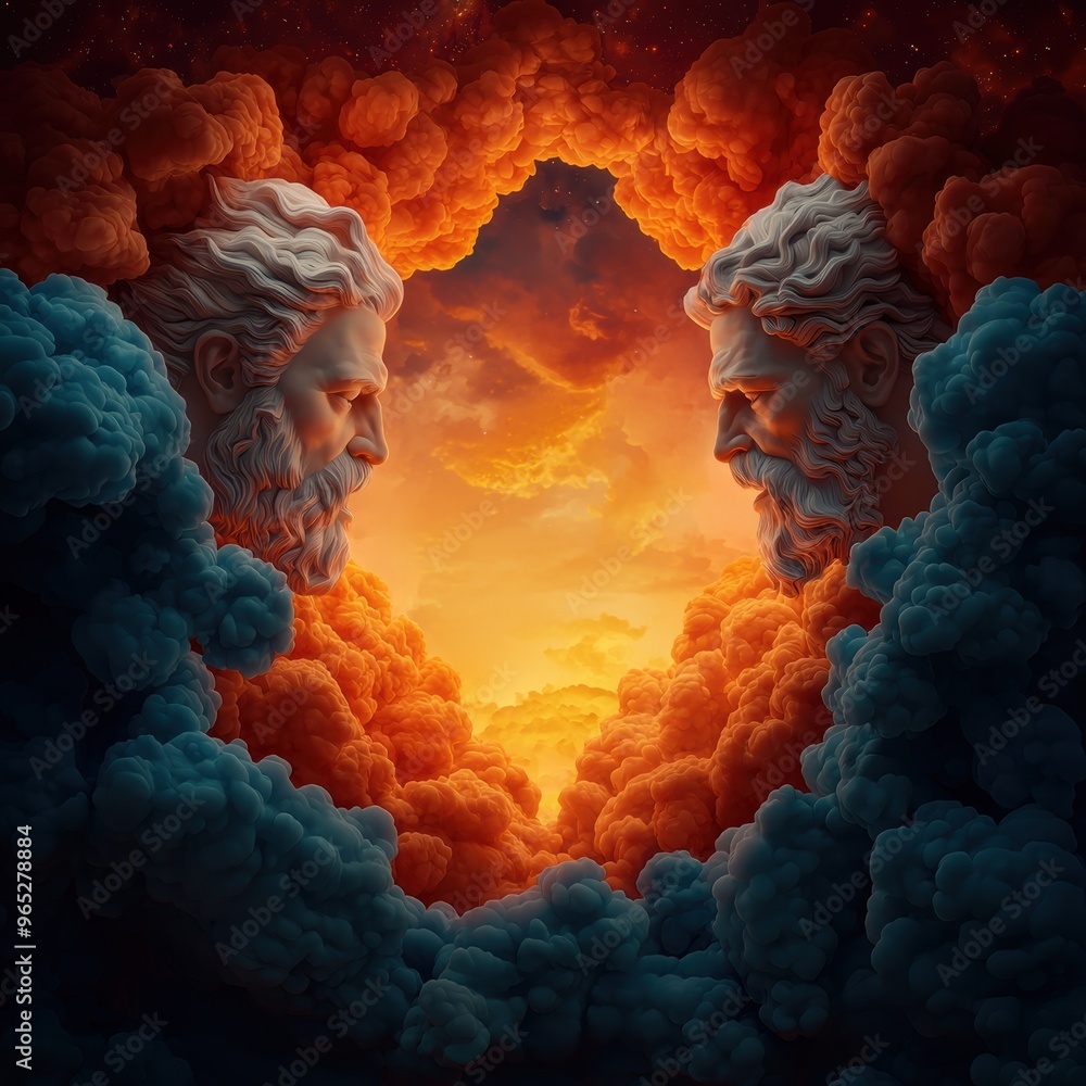 Epic Battle of Titans and Olympian Gods in Cosmic - Fantasy Scene with ...