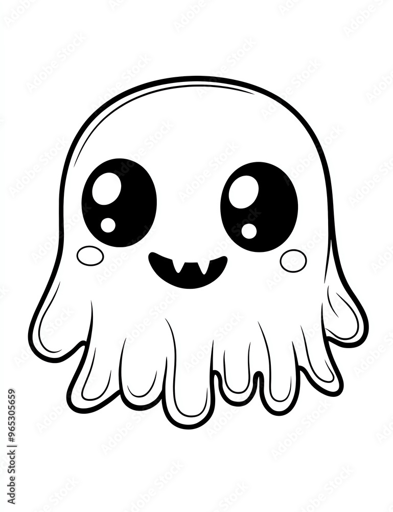Cute ghost, simple black and white line art coloring page, bold lines ...