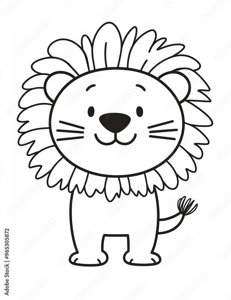 Cute, simple cartoon lion coloring page for kids, with a white ...