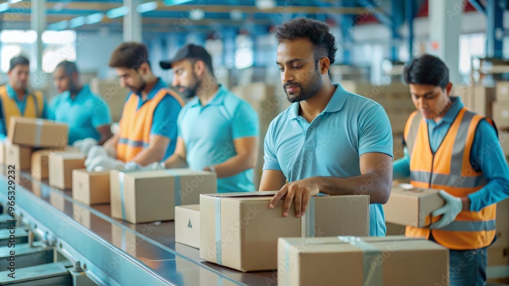 A bustling Indian delivery hub with automated sorting machines and ...