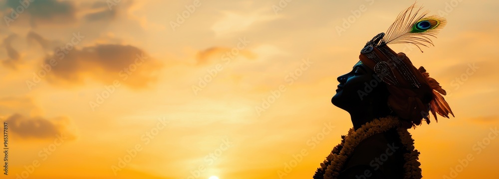 Silhouette of Lord Krishna with Peacock Feather at Sunset Stock ...