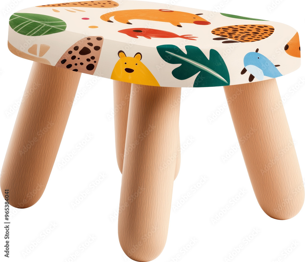 Colorful children's stool with animal illustrations designed for ...