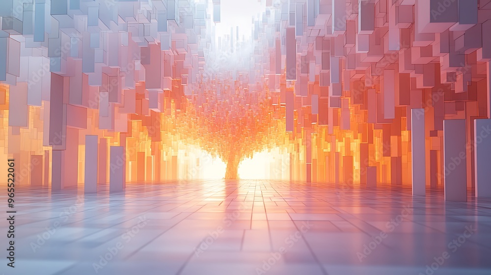 A detailed 3D papercraft tree map, pastel-colored rectangles rising ...