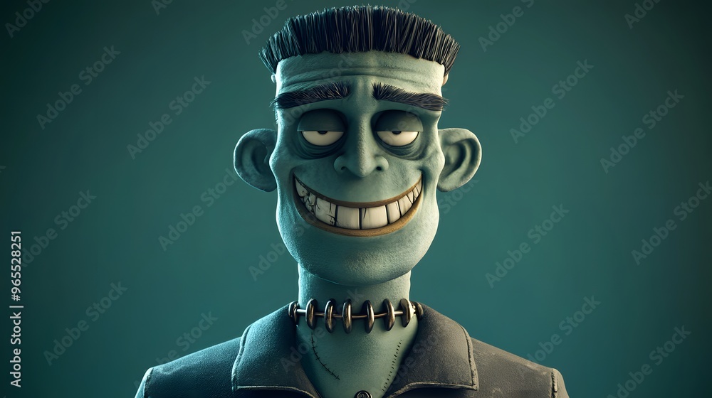 Cartoon Frankenstein character with bolts in his neck, goofy smile ...