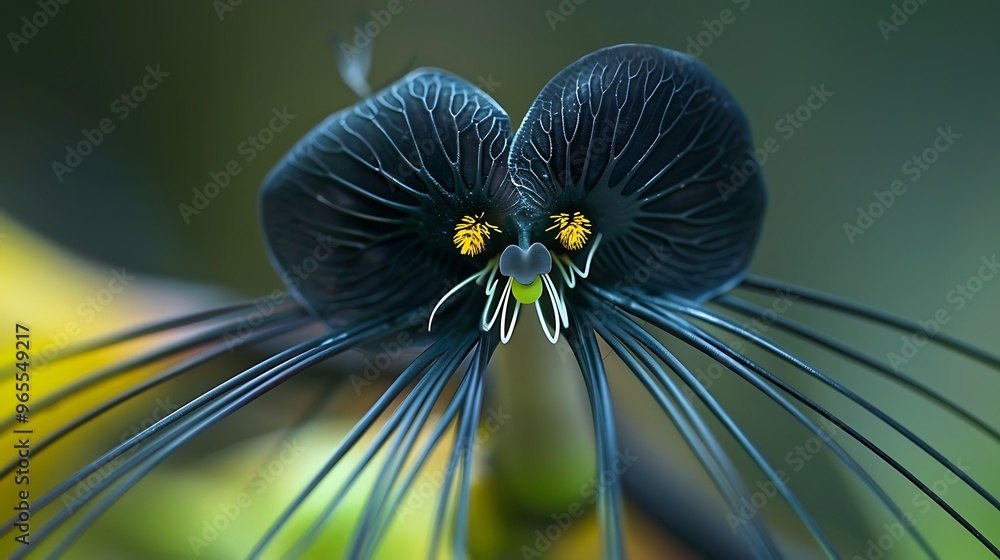 A close-up of Tacca chantrieri, the black bat flower, showcasing its ...