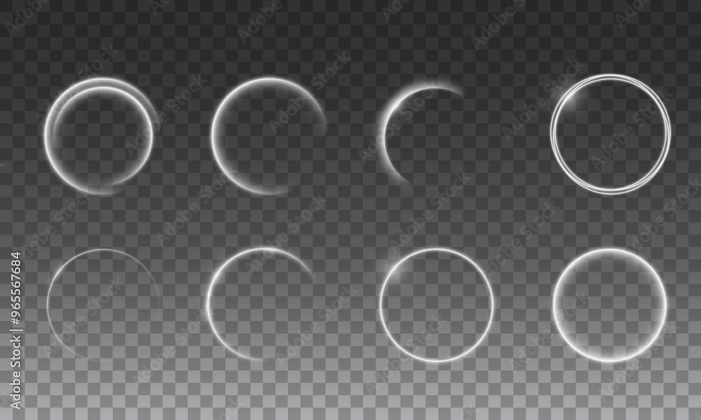 Light circle white swirl. Curved white line light effect. Darkening of ...