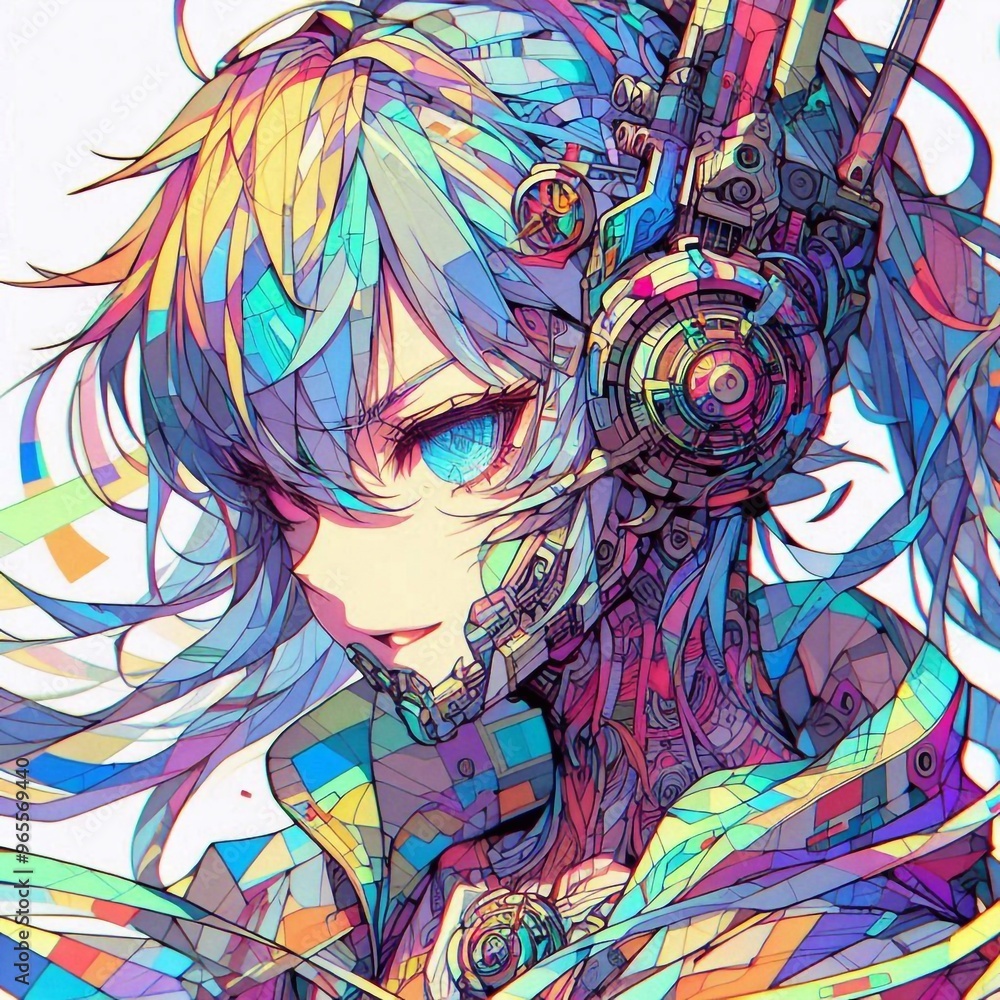 Portrait of a character in anime art style, complex linearity, bright ...