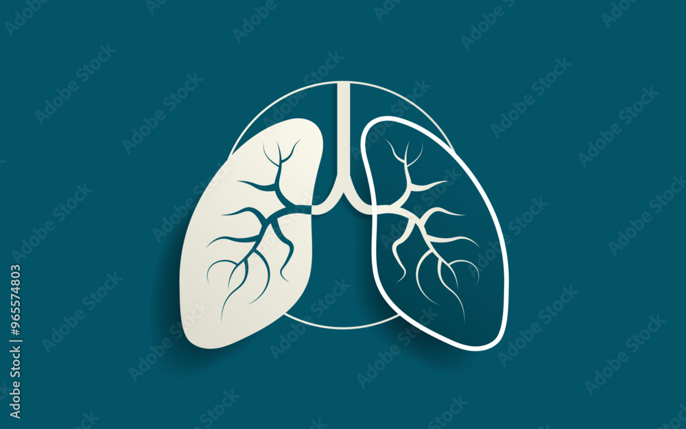 Paper cut out illustration of two colored lungs on a green background ...