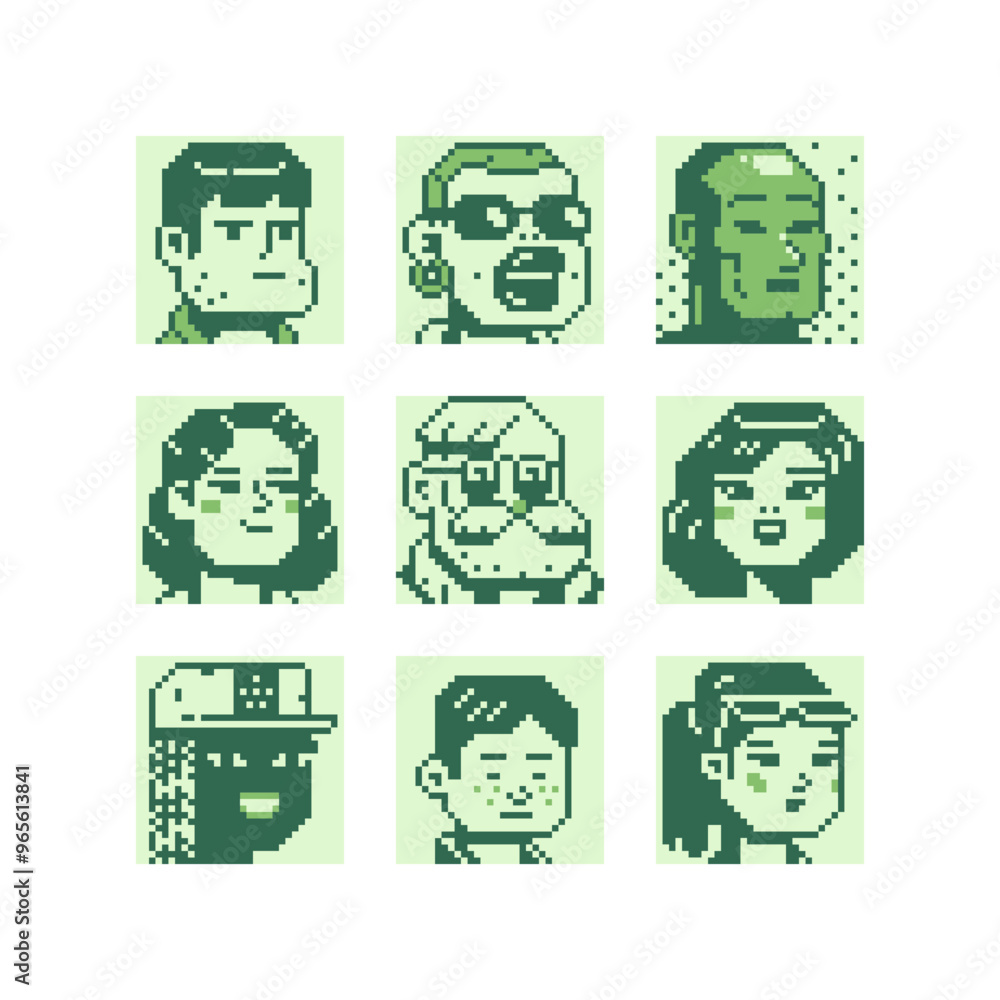 Vetor Pixel art different avatar profile characters set. 80s video game ...