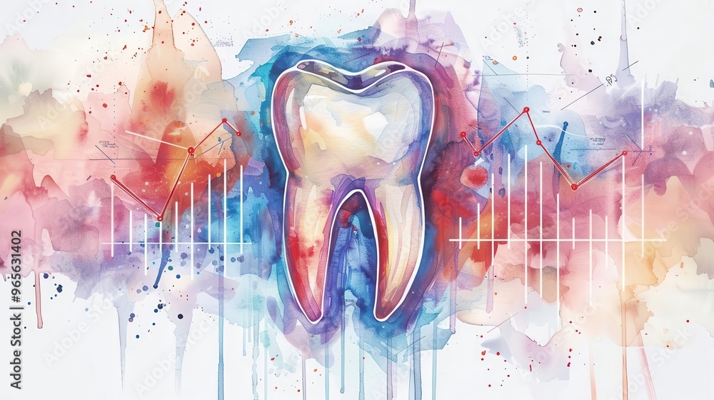 watercolor style, Colorful watercolor of teeth with investment charts ...