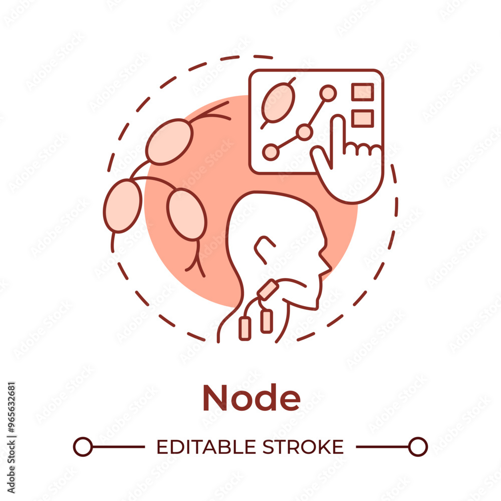 Node soft red concept icon. TNM system. Swollen lymph nodes. Immune system organ. Cancer ...