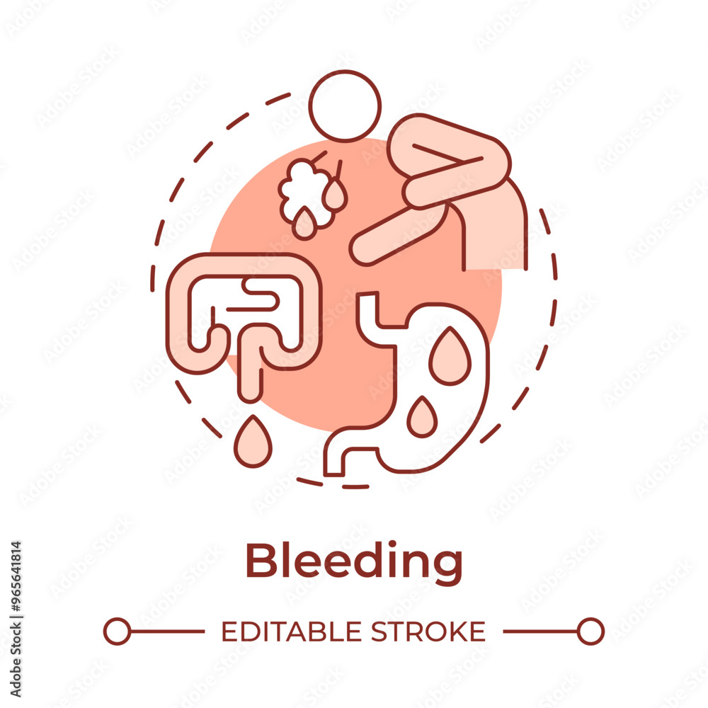 Bleeding soft red concept icon. Symptom of cancer. Cough blood. Stomach ...