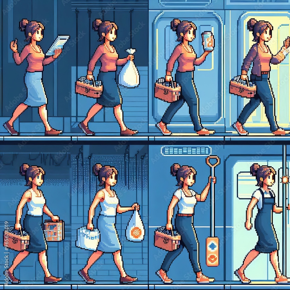 147 Pixel Art Career Steps A series of pixel art panels showing Stock ...