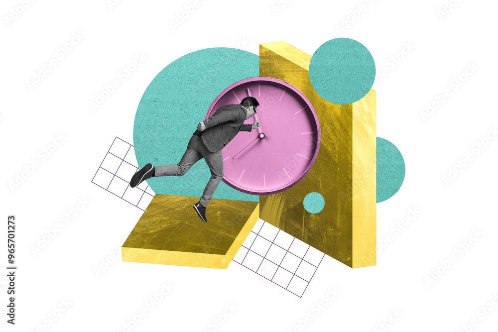 Artwork sketch abstract 3d pinup pop collage of young man running do ...