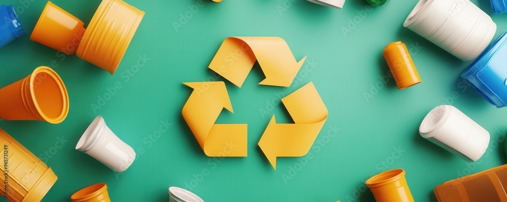 Colorful plastic cups arranged in a recycling symbol, highlighting the ...