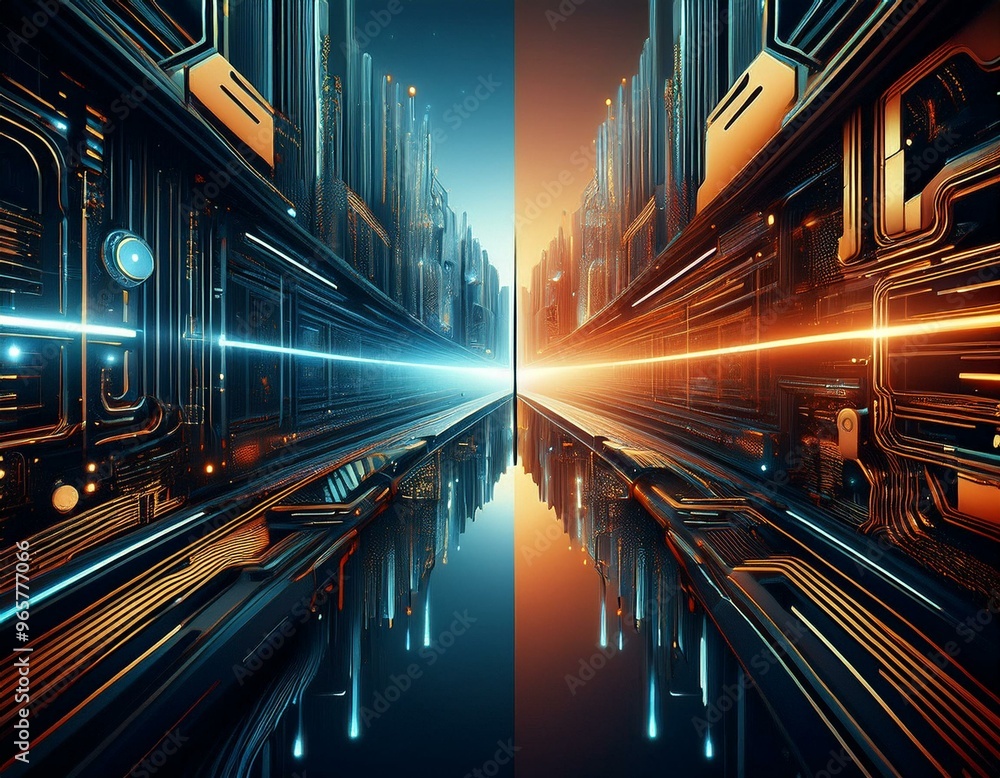 a dynamic splitscreen view, showcasing two contrasting elements ...